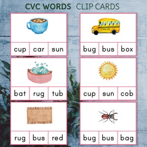 Montessori Printable Reading Clip Cards. Pink Series CVC Word Reading ...