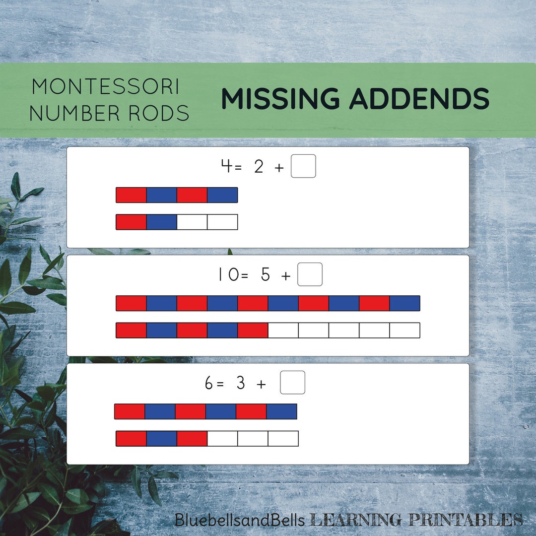 Montessori Number Rods Addition Printable. Missing Addend Equation ...