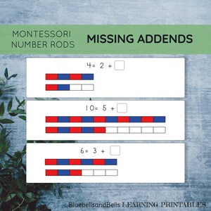 Montessori Number Rods Addition Printable. Missing Addend Equation ...