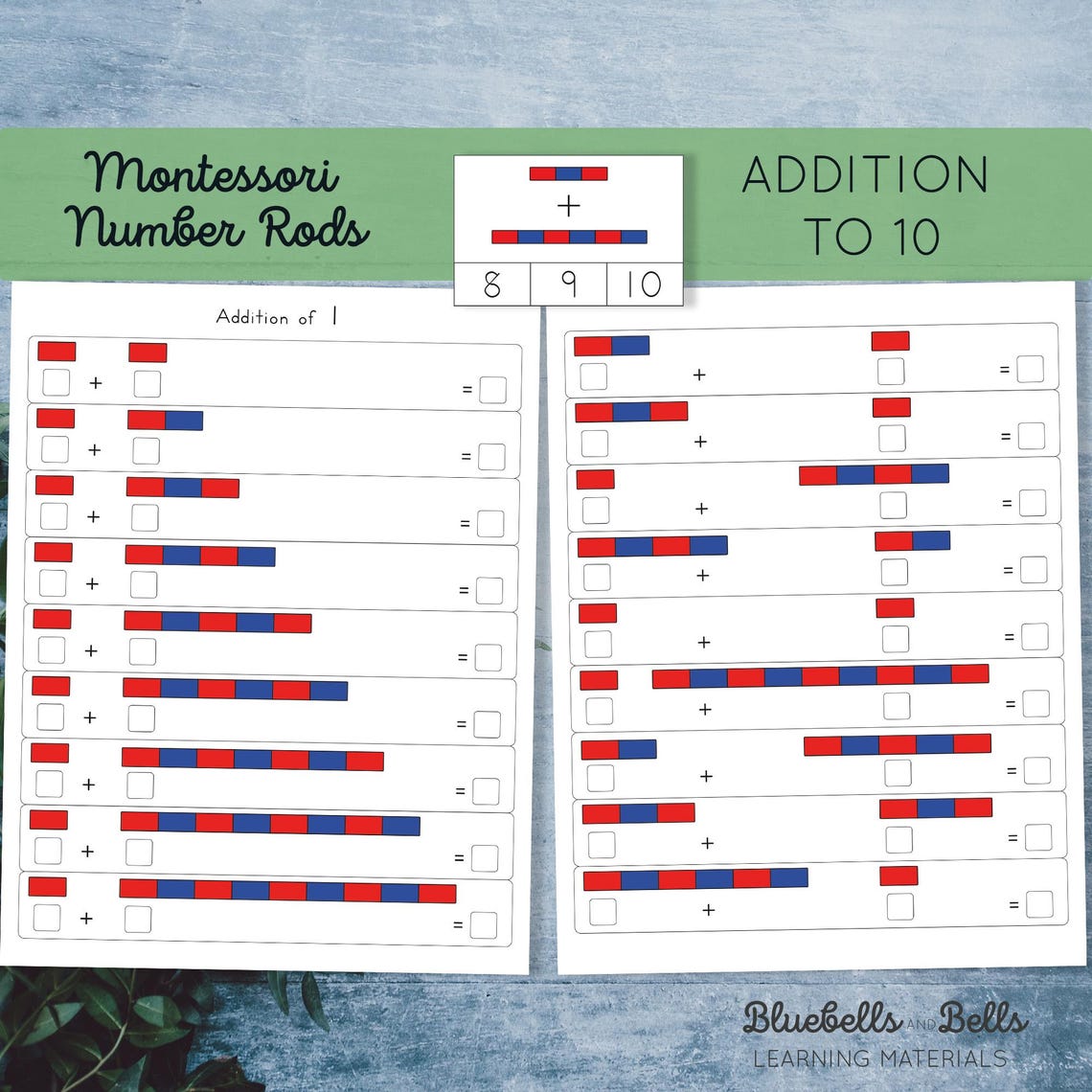 Montessori Addition Worksheets Number Rods. Kindergarten and 1st Grade ...