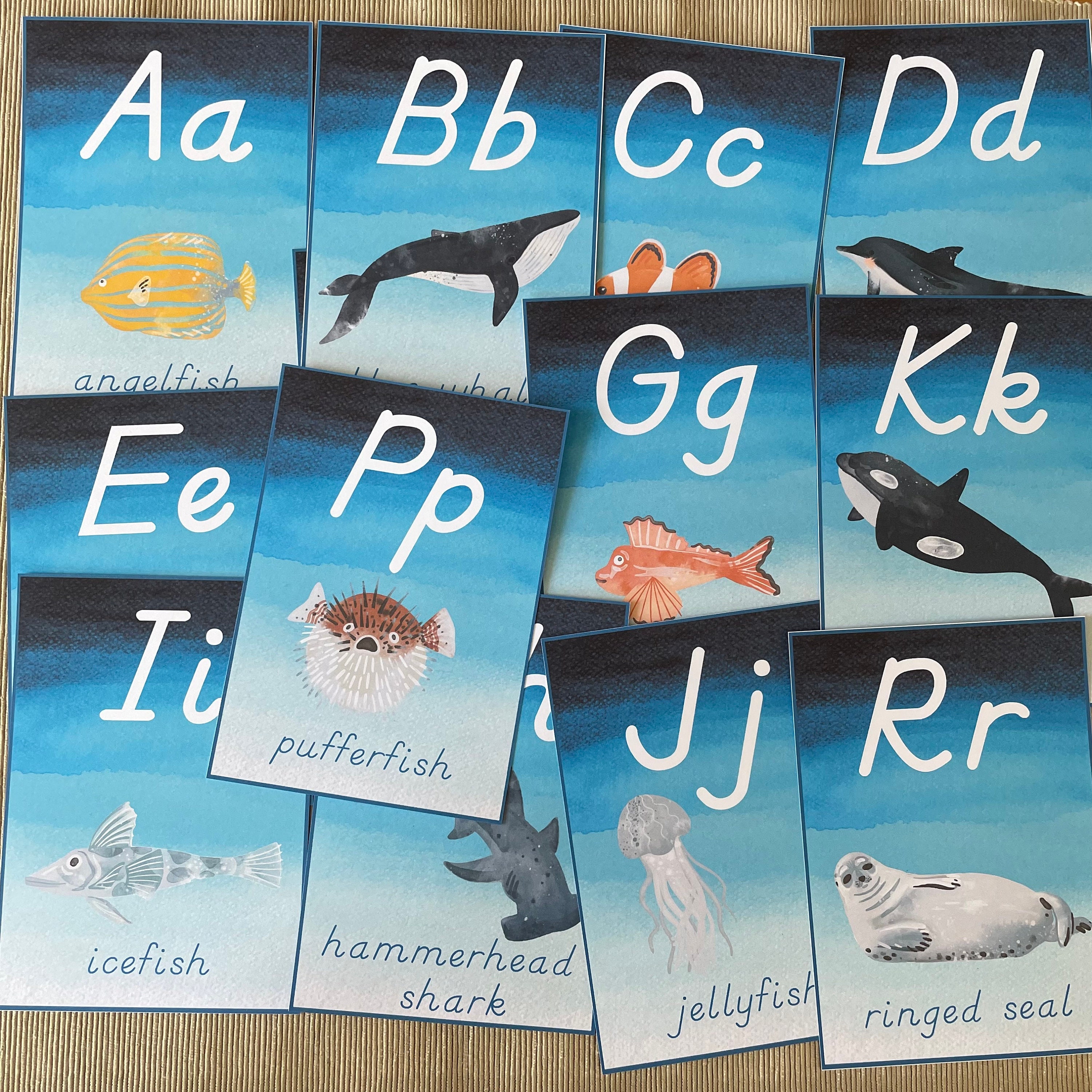Ocean Alphabet Cards. Sea Animals Letter Cards. - Etsy UK