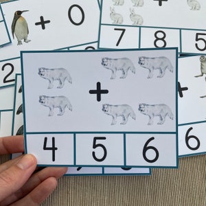 Winter Montessori Printable Count and Clip Cards Addition Polar Animals ...