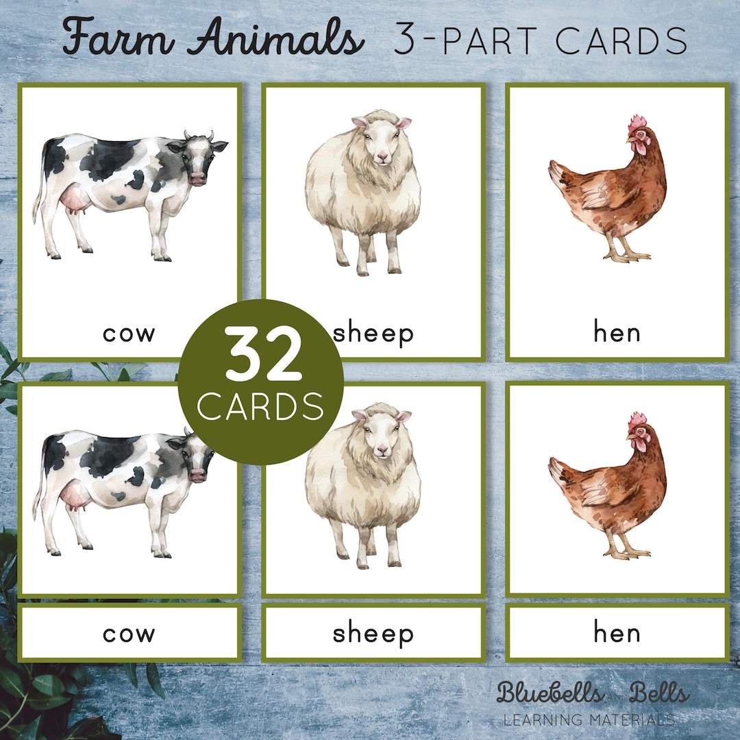 Farm Animal Montessori Printable 3 Part Cards. Preschool and ...