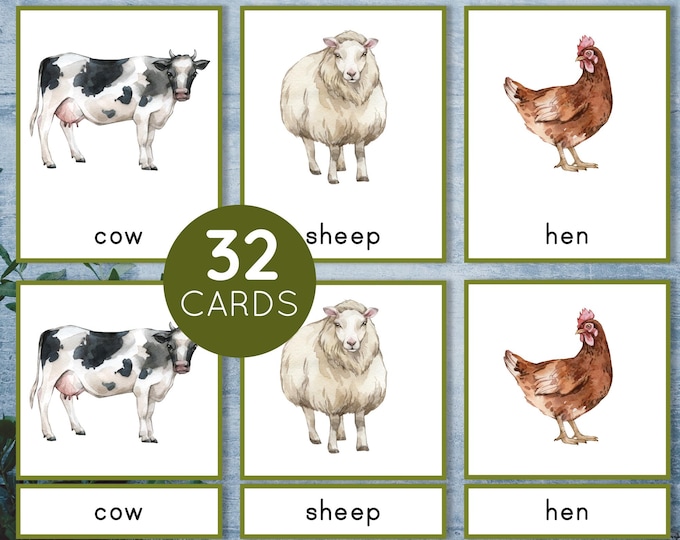 Farm Flashcards Printable Montessori Flash Cards Three Part Cards Farm ...