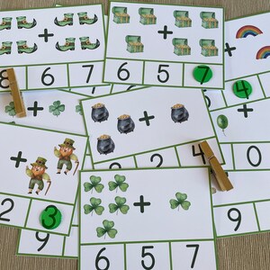 St. Patrick's Day Montessori Printable Clip Cards Addition 0-10 ...
