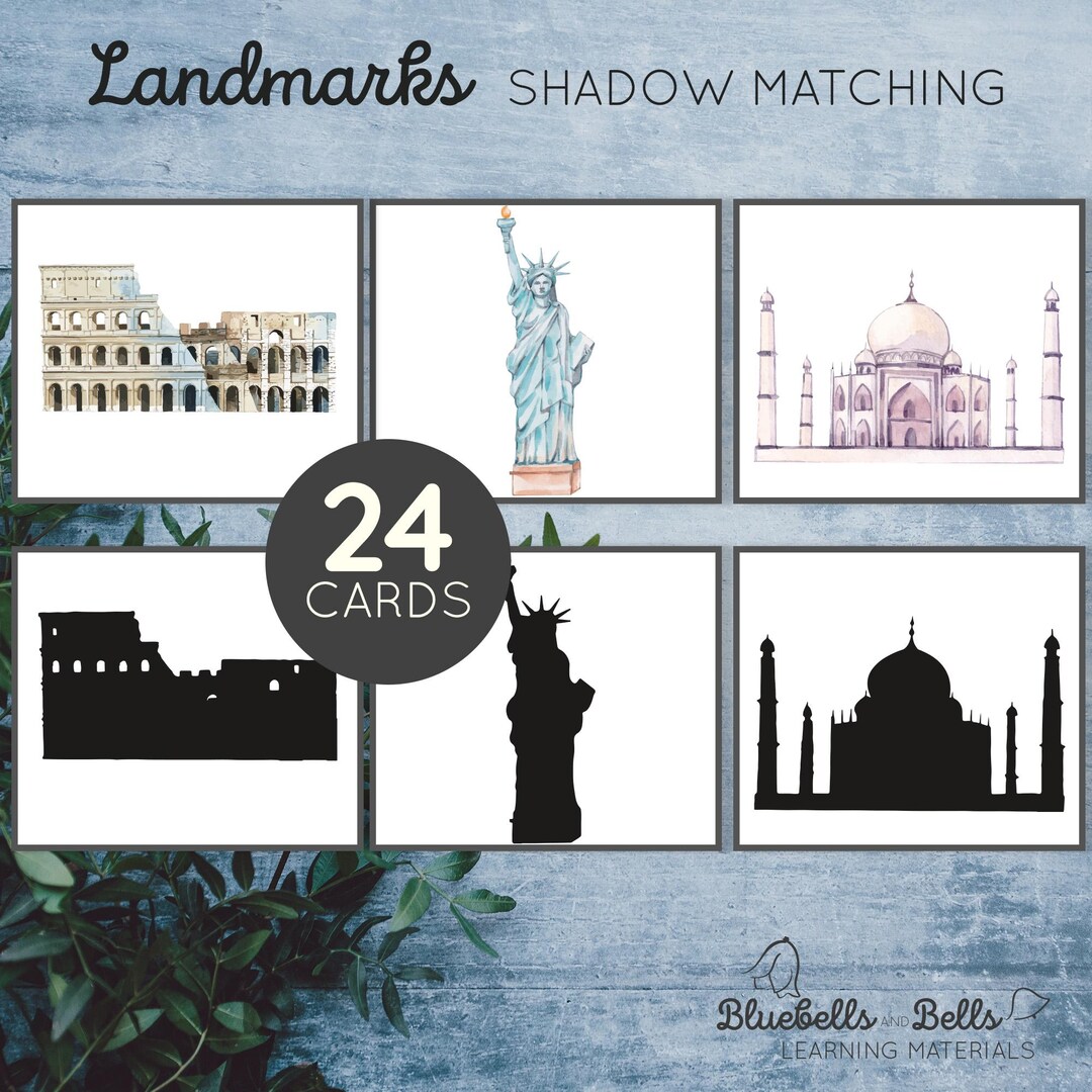 Landmarks of the World Cards Shadow Matching. Montessori Geography ...