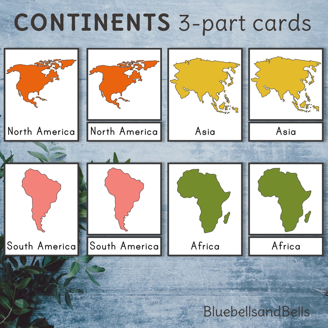 Continents Montessori Printable 3 Part Cards. - Etsy