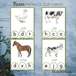 Farm Phonics Clip Cards. Montessori Printable Beginning Sound Activity ...