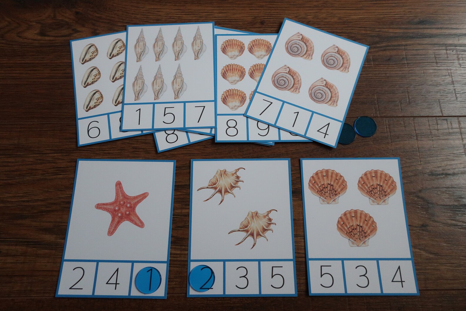 Seashell Count and Clip Cards 1-10. Montessori Ocean Printable ...