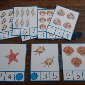Seashell Count and Clip Cards 1-10. Montessori Ocean Printable ...
