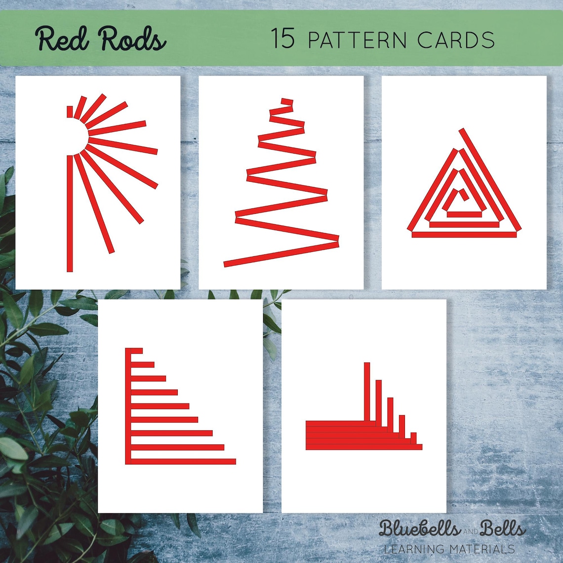 Montessori Red Rods Pattern Cards. Sensorial Extension Printable ...