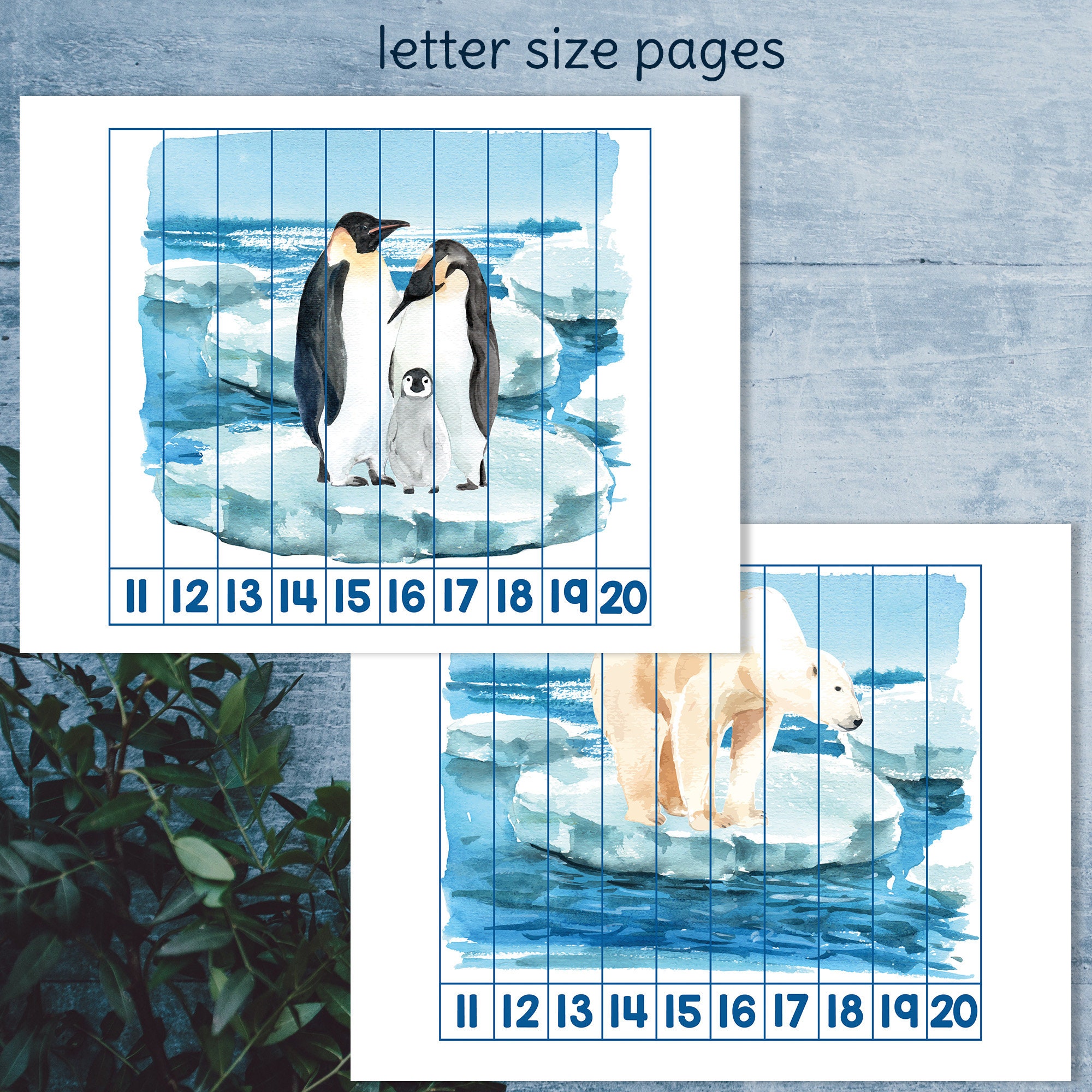 Montessori Winter Kindergarten Printable Polar Bear and Penguins Number ...