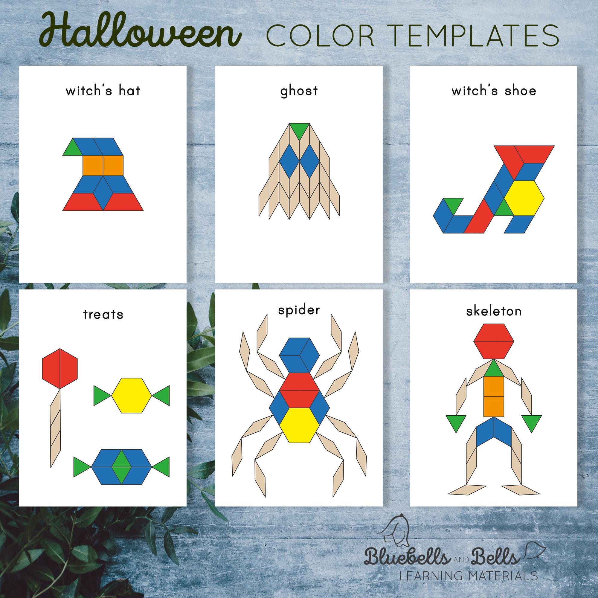 Halloween Pattern Blocks Templates. Preschool and Kindergarten Matching ...