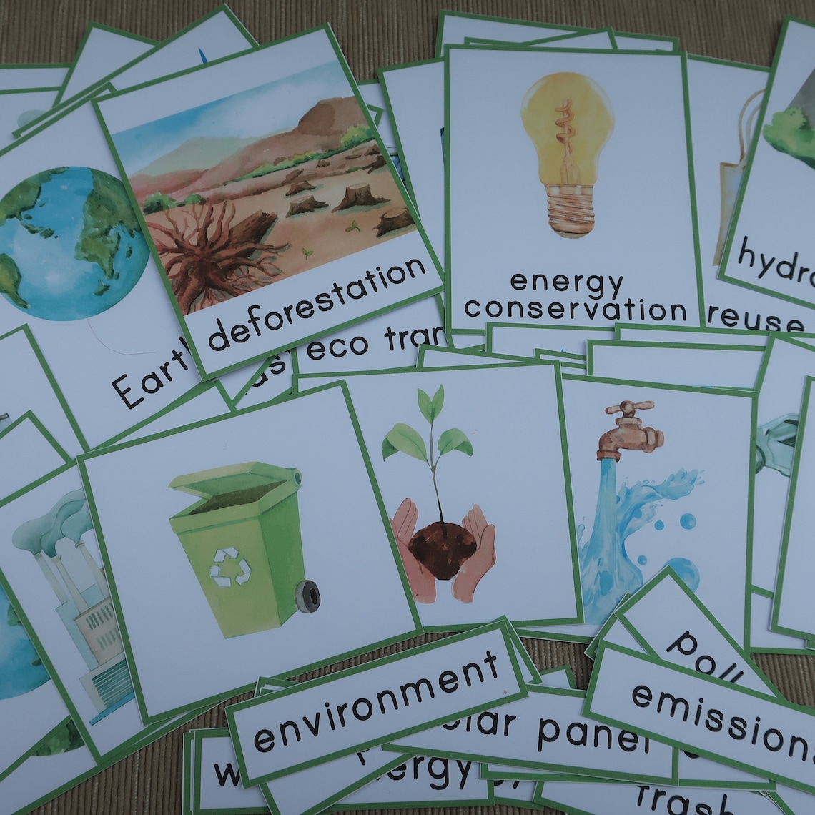 Earth Day Montessori 3 Part Cards. Ecology Vocabulary Cards. | Etsy