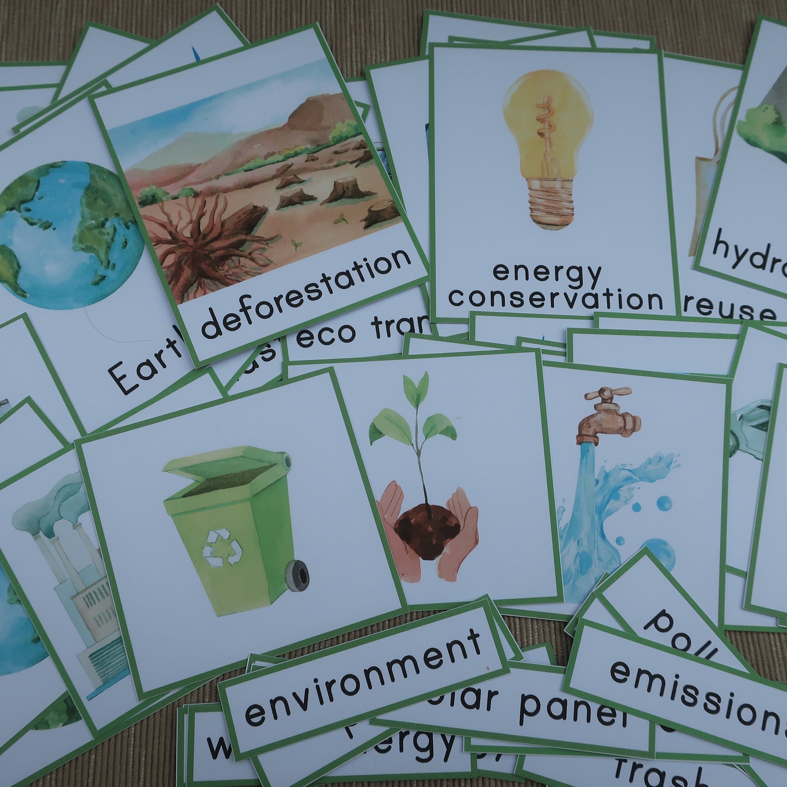 Earth Day Montessori 3 Part Cards. Ecology Vocabulary Cards. | Etsy