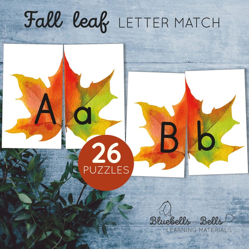 Fall Leaf Letter Matching Puzzles. Montessori Autumn Preschool ...