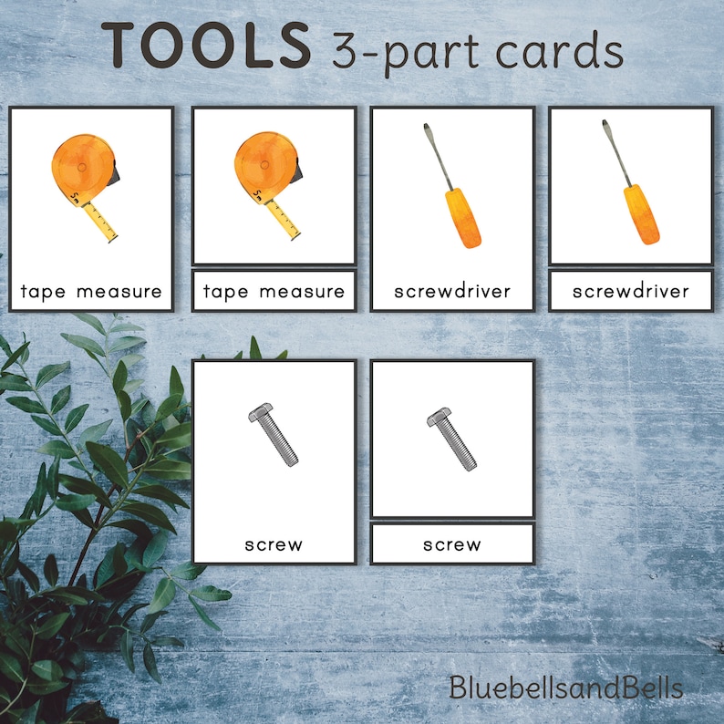 Tools Montessori Printable Three Part Cards. Preschool and Kindergarten ...