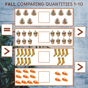 Preschool Fall Printable Comparing Numbers. More Than, Less Than, Equal ...