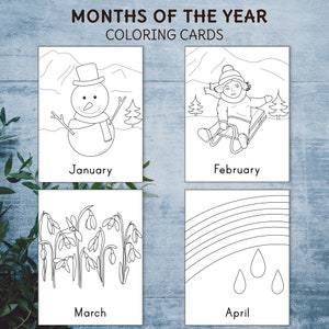 Months of the Year Cards for Coloring. Preschool and Kindergarten ...