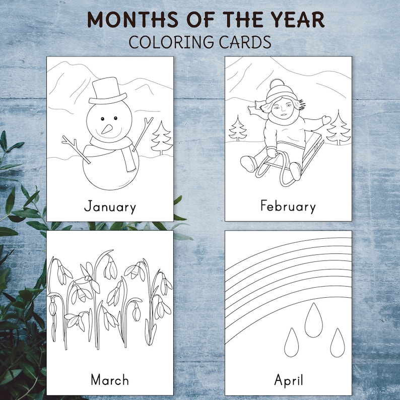 Months of the Year Cards for Coloring. Preschool and - Etsy Canada