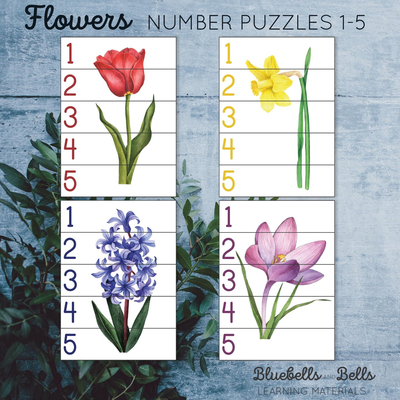 Flowers Puzzle Number Sequence 1-5. Toddler Printable Spring Busy Book ...