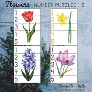 Flowers Puzzle Number Sequence 1-5. Toddler Printable Spring Busy Book ...