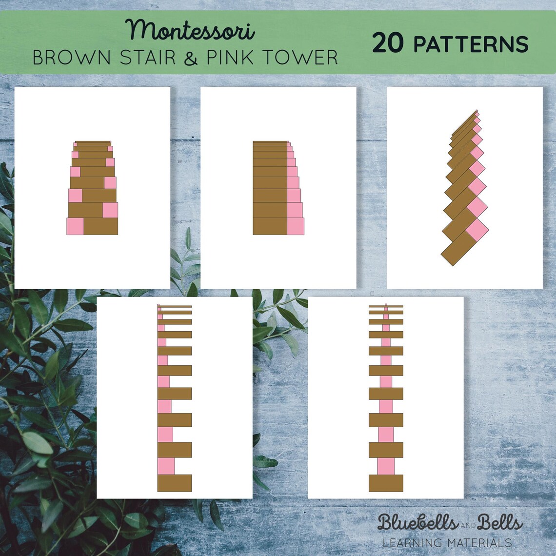 Montessori Pink Tower Brown Stair Pattern Cards Printable. Sensorial ...