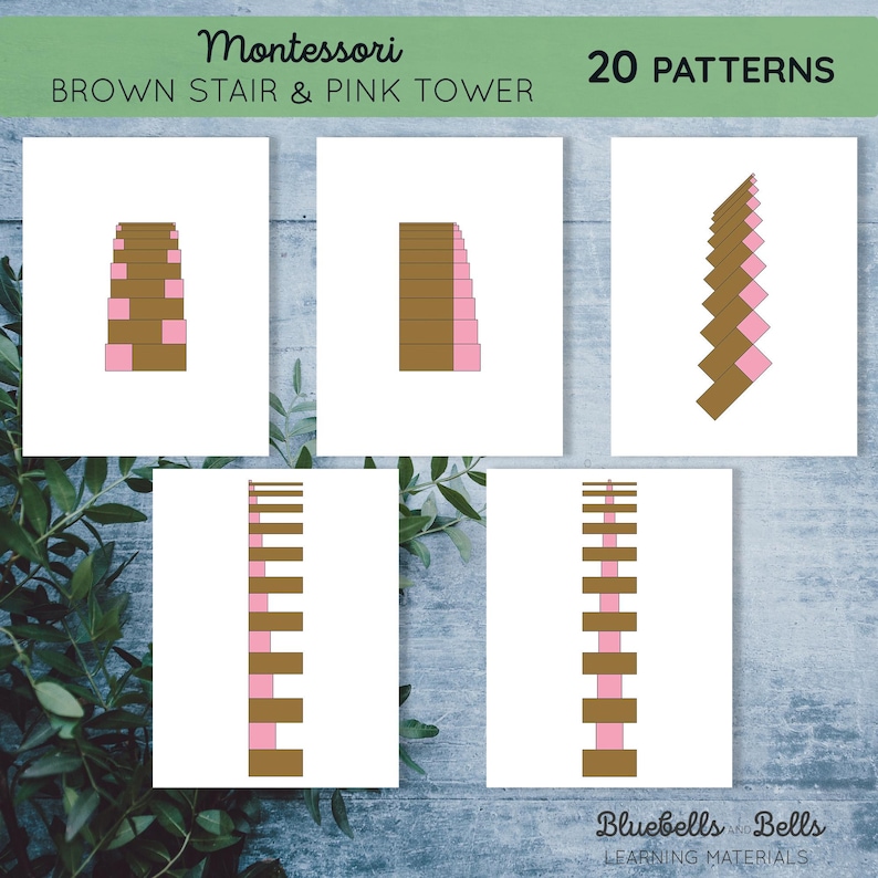 Montessori Pink Tower Brown Stair Pattern Cards Printable. Sensorial ...