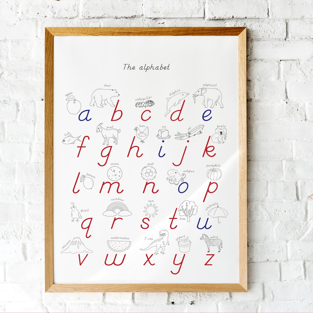 Lowercase Alphabet Phonics Poster D'nealian Style. Montessori Letter ...