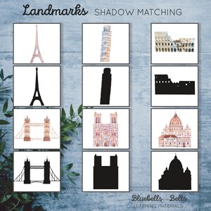 Landmarks of the World Cards Shadow Matching. Montessori Geography ...