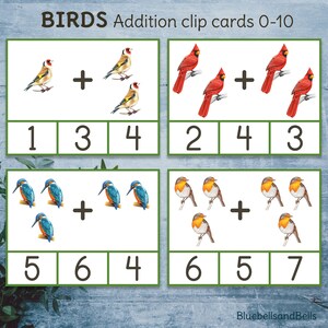 Birds Count and Clip Cards Addition 1-10. Montessori Spring Printable ...