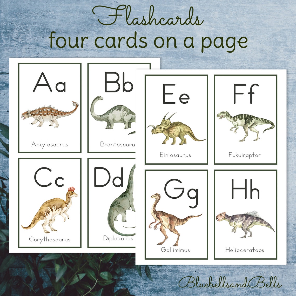 Dinosaur Alphabet Flashcards. Watercolor Letter Cards. Kids - Etsy