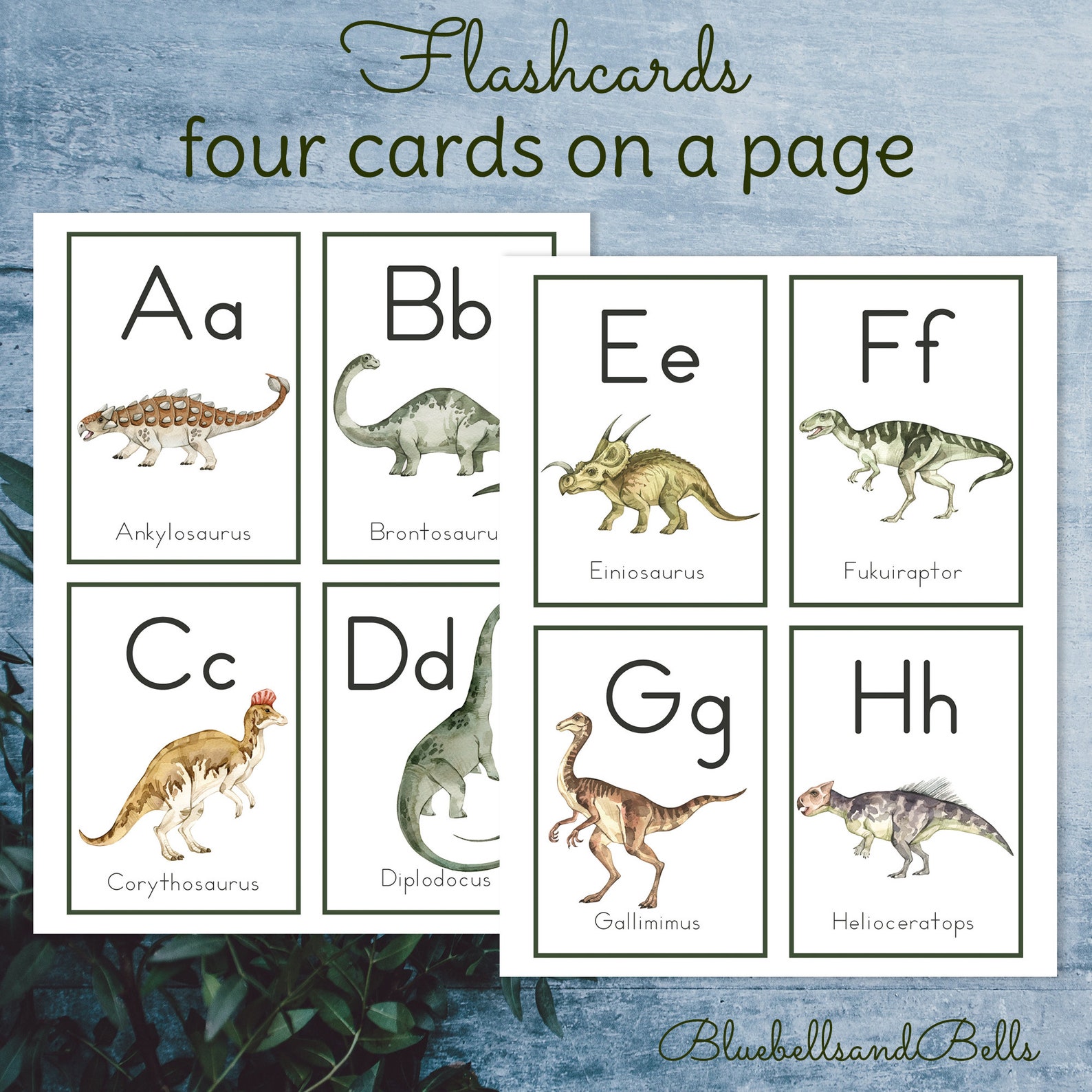 Dinosaur Alphabet Flashcards. Watercolor Letter Cards. Kids - Etsy