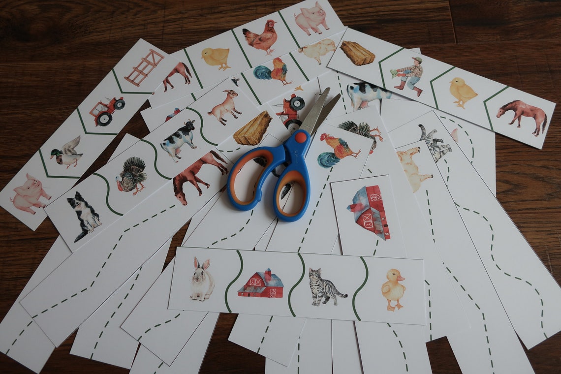 Farm animal cutting strips. Preschool scissor practice | Etsy