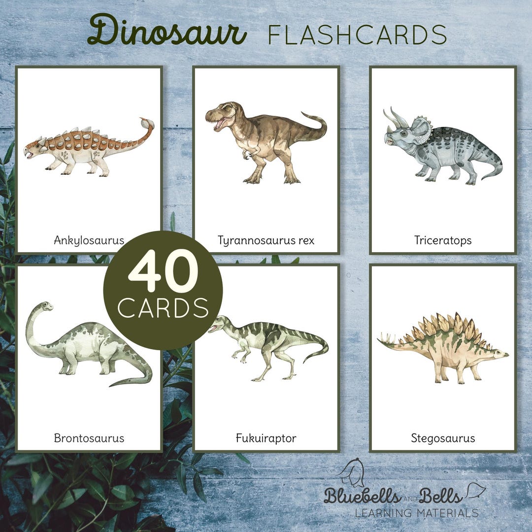 Dinosaur Flash Cards. Watercolor Dinosaur Identification Printable ...