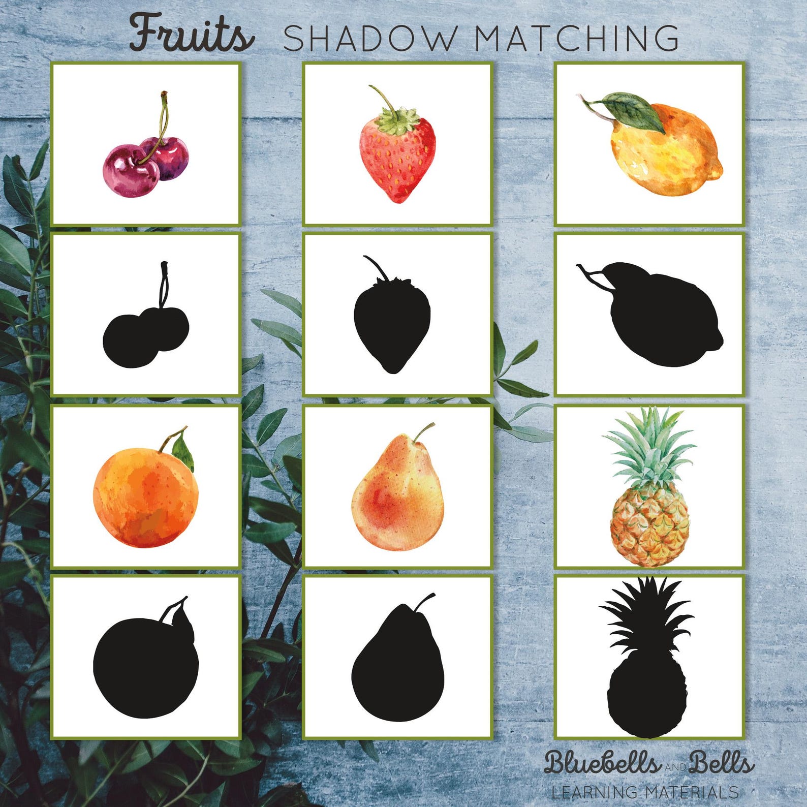 Fruit Shadow Matching Cards. Montessori Preschool Printable. Toddler ...