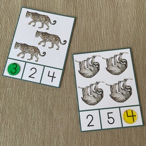 Rainforest Animals Count and Clip Cards 1-10. Preschool Math Printable ...