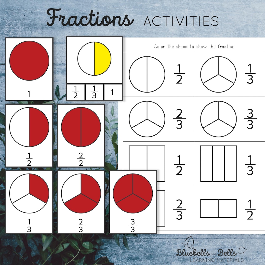Fractions Preschool and Kindergarten Activities 1-6. Montessori 3-part ...