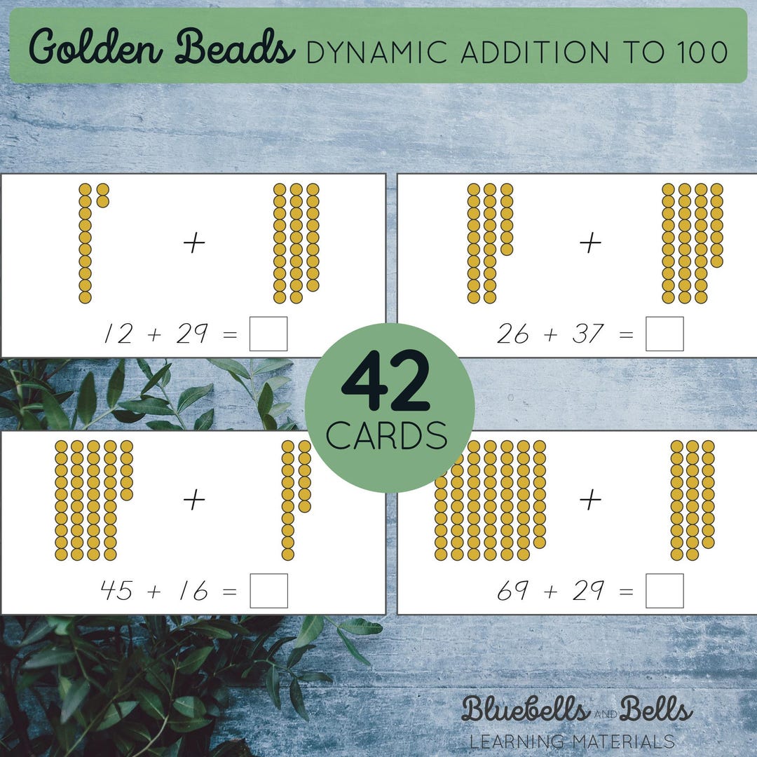 Montessori Golden Beads Addition Dynamic to 100. Golden Beads Extension ...