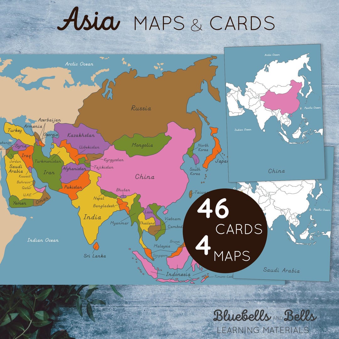 Asia Montessori Maps and Country Cards. Continent Study Printable. - Etsy