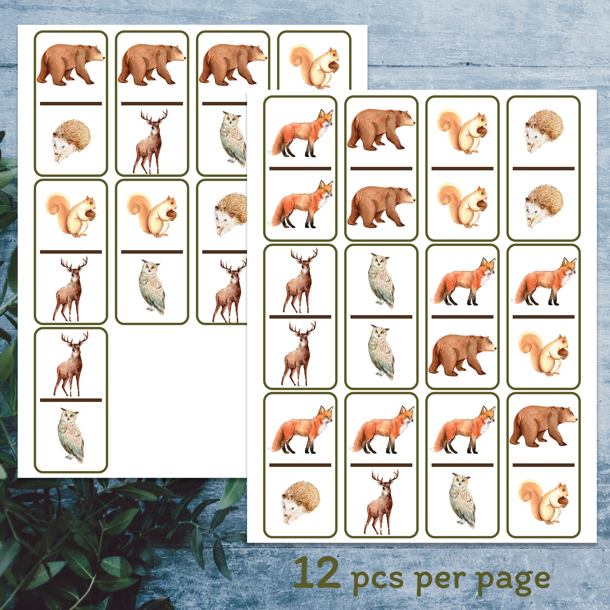 Woodland Animal Dominoes. Printable Preschool Game. - Etsy