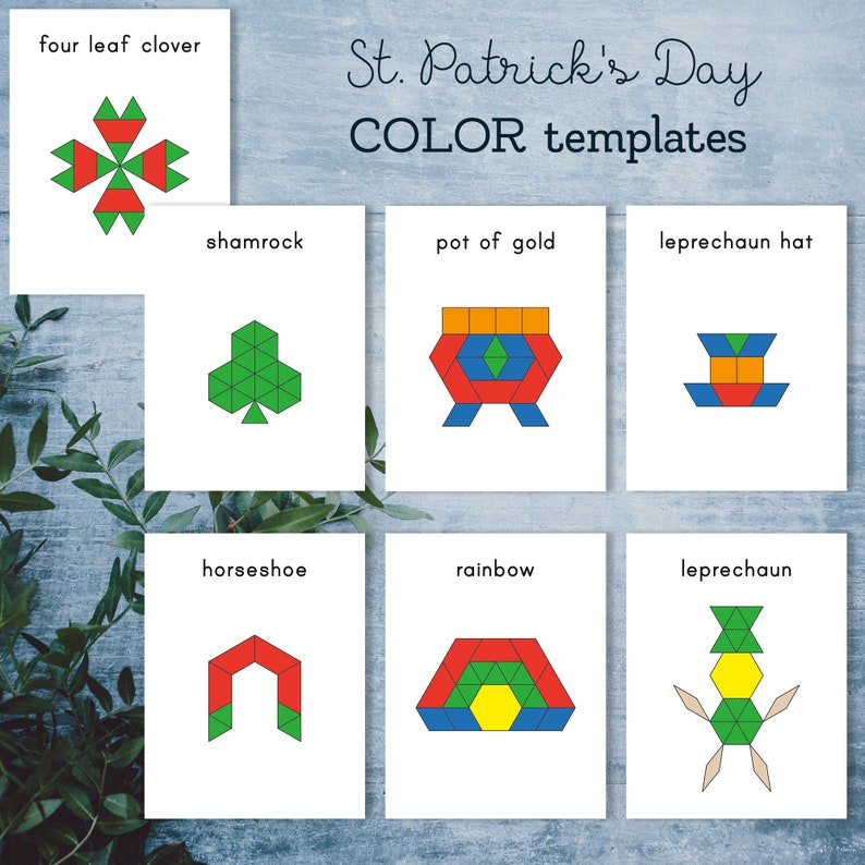 St. Patrick's Day Printable Pattern Blocks Templates. - Etsy