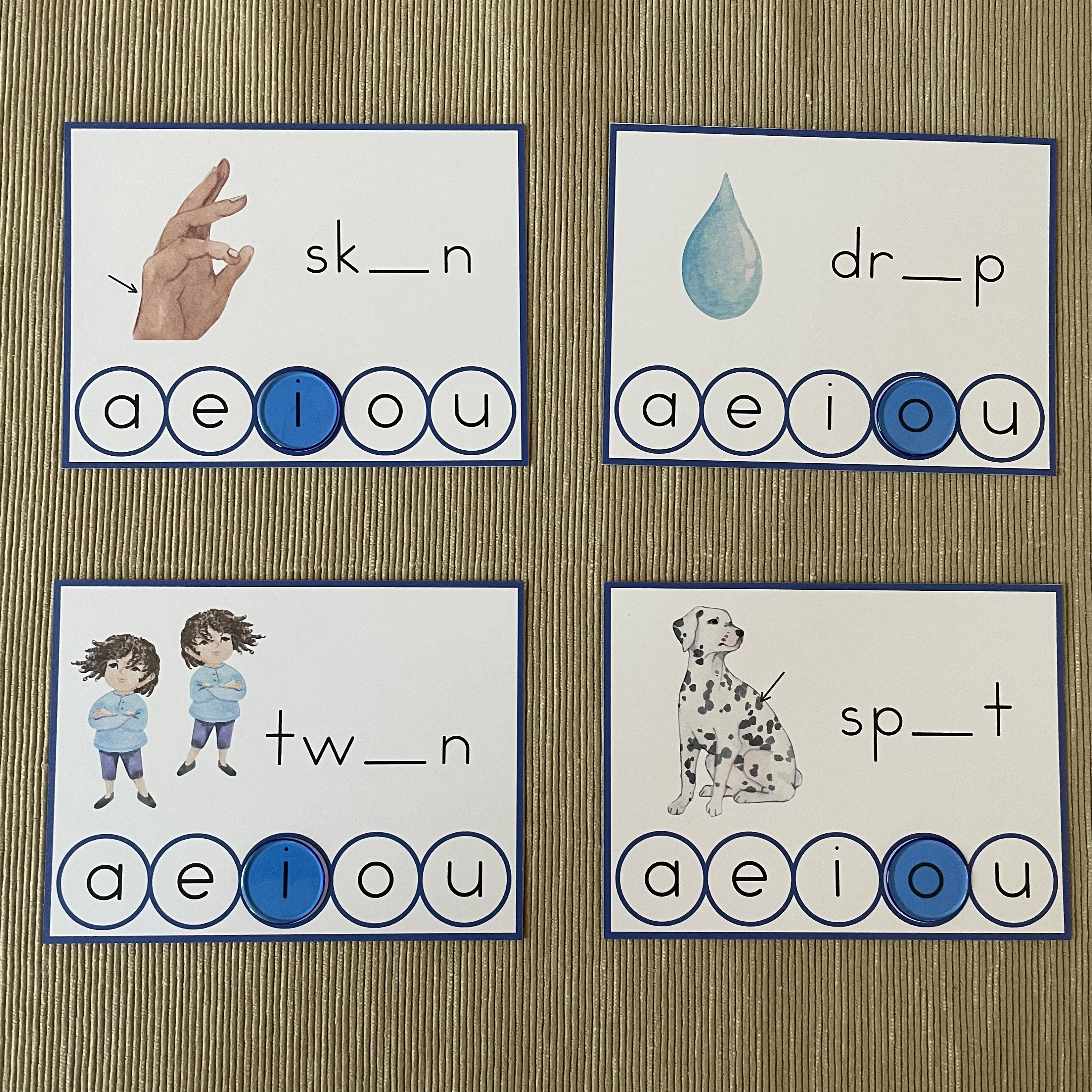 Missing Vowel Clip Cards. Montessori Blends Printable CCVC Words. Blue ...