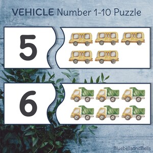 Vehicle Number Matching Printable Puzzle. Transport Counting Activity ...