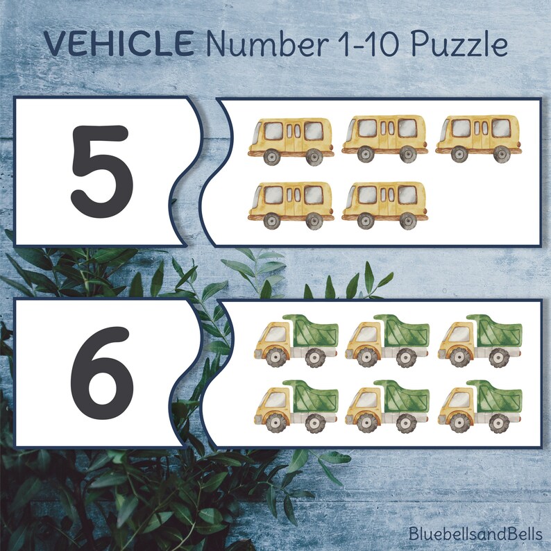 Vehicle Number Matching Printable Puzzle. Transport Counting - Etsy