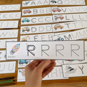 Transportation Alphabet Tracing Cards. Uppercase Letters Handwriting ...