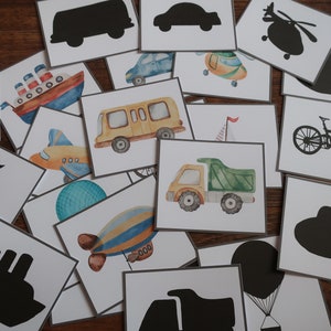 Vehicle Shadow Matching Cards. Montessori Toddler Printable. Preschool ...