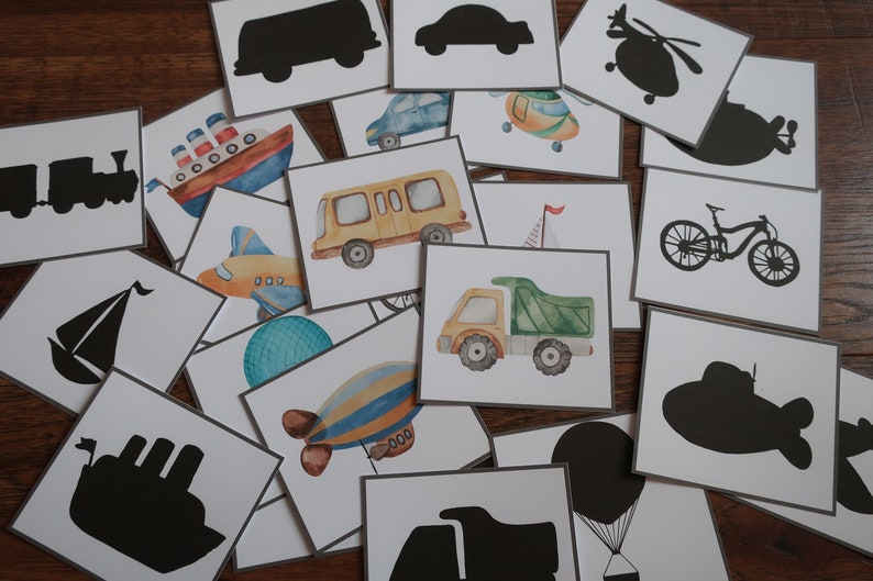 Vehicle Shadow Matching Cards. Montessori Toddler Printable. Preschool ...