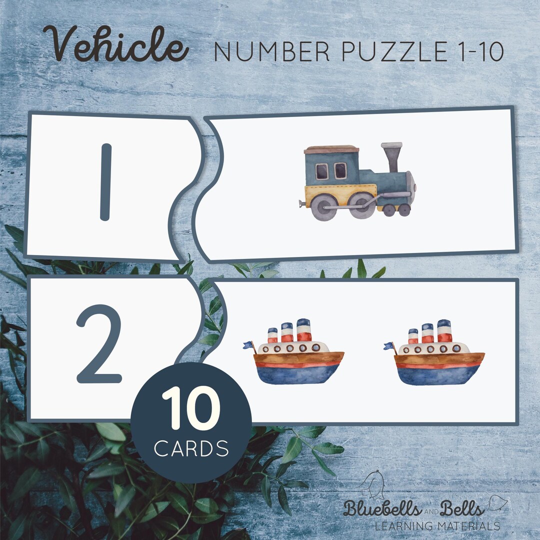 Vehicle Number Matching Printable Puzzle. Transport Counting Activity ...