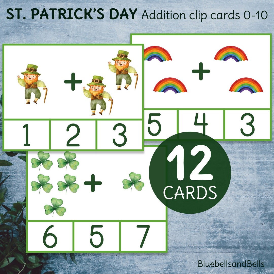 St. Patrick's Day Montessori Printable Clip Cards Addition 0-10 ...
